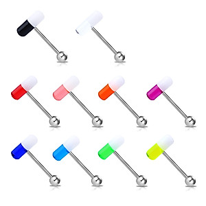Melighting 10Pcs Pill Tongue Rings 14G Surgical Steel Tongue Piercing with Mix-Color Uv Shaped Tongue Ring with Ball Tongue Piercing Jewelry for Women Men Set