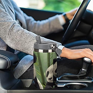 30oz Stainless Steel Insulated Tumbler with Flip Lid & Straw, Leakproof Travel Mug for Car, Cute Panda Double Wall Vacuum Thermal Coffee Cup with Handle, Spill-Proof Design for Hot/Cold Drinks