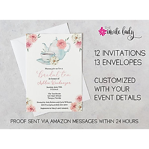 Bridal Shower Invitations Wedding Tea Party Invites Pink English British High Tea Cup Floral Flowers Cake Cookies Brunch Luncheon Customized Printed Cards (12 Count)