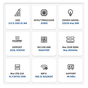 Beelink Mini PC, Mini S Intel 11th Gen 4-Cores N5095, Mini Desktop Computer 8GB DDR4 RAM 128GB SSD, Mini Computer Dual HDMI 4K UHD/Gigabit Ethernet/Dual WiFi/BT4.0/Linux PC(Ubuntu)/HTPC/Family-NAS