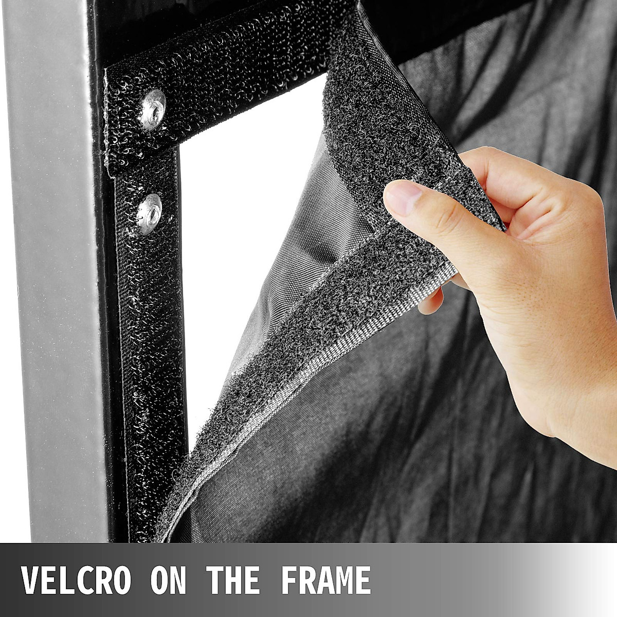 Happybuy 20x40x45 Inches DJ Facade Table Station, DJ Booth Flat Table Top 20x40 Inch, Adjustable DJ Event Facade with White & Black Scrim, Folding DJ Booth Metal Frame, Foldable Cover Screen