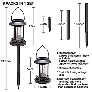 Beautyard Outdoor Solar Candles Lights Flickering Decorative Lantern Stake Lighting for Garden, Backyard, Lawn, Pathway, Patio Accessories and Decor ( 6 Pack , Black )