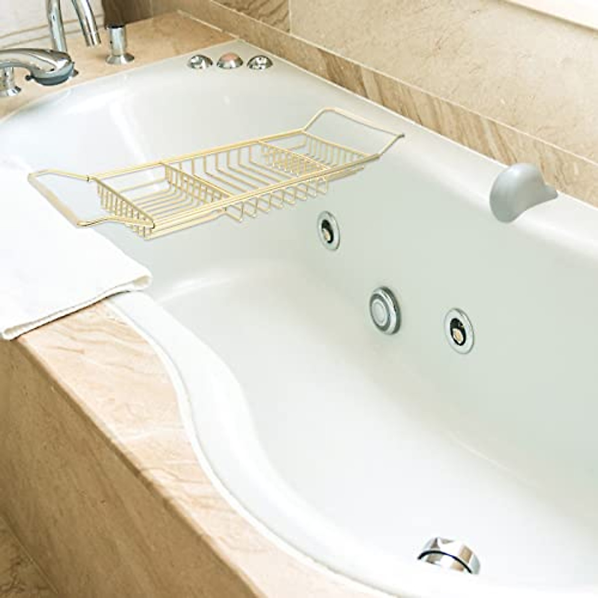 STOBOK Bathtub Tray Expandable Stainless Steel Over Bath Tub Racks Bathroom Shelf Organizer for Home Gold