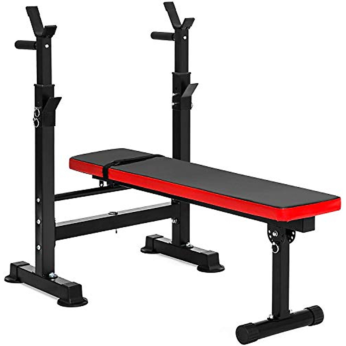 BalanceFrom Adjustable Folding Multifunctional Workout Station Adjustable Olympic Workout Bench with Squat Rack, Black/Red