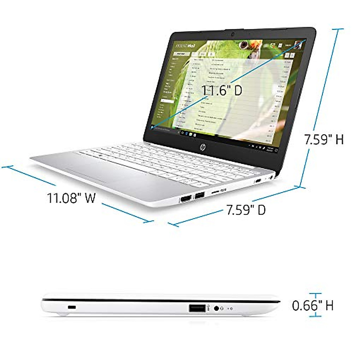 HP 2021 Stream 11.6" HD Laptop Computer, Intel Celeron N4000 Processor, 4GB RAM, 64GB eMMC , 1-Year Office 365, Webcam, Intel UHD Graphics 600, Bluetooth, Windows 10 S, White, 32GB SnowBell USB Card
