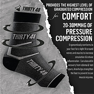 Thirty48 Plantar Fasciitis Socks, 20-30 mmHg Foot Compression Sleeves for Ankle/Heel Support, Increase Blood Circulation, Relieve Arch Pain, Reduce Foot Swelling (Black & Pink (2 Pairs), Large)