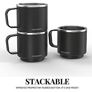 The Coldest Water Stackable Insulated Espresso Cup with Saucer - Insulated Triple Wall Stainless Steel Travel Double Shot Espresso Coffee Mug with Sliding Lid (4 oz, Stealth Black)