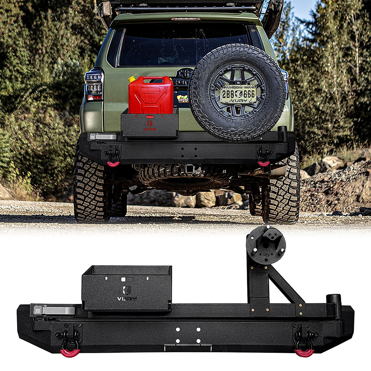 LUYWTE For 2015-2020 Toyota 4Runner Steel Rear Bumper W/Tire Carrier&Oil Drum Holder（Black Texture）