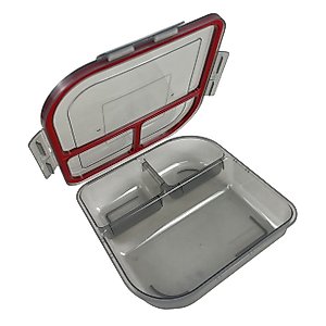 MyGo Container Large To-Go 3-Compartment Food Container, 9-3/8" X 9-3/8" X 2-1/2", Reusable, Microwave Safe, Smoke/Red
