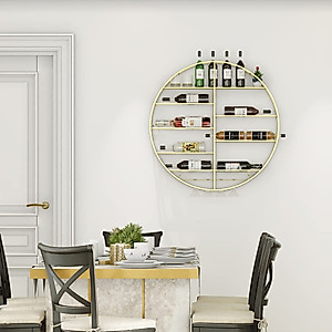 HEONITURE 12 Bottle Wall Mounted Wine Bottle Rack in Gold, Bar Liquor Shelves Shelf with Glass Holder, Hanging Display Rack for Home Bar Dining Room Kitchen(35.5''), Gold,white,red