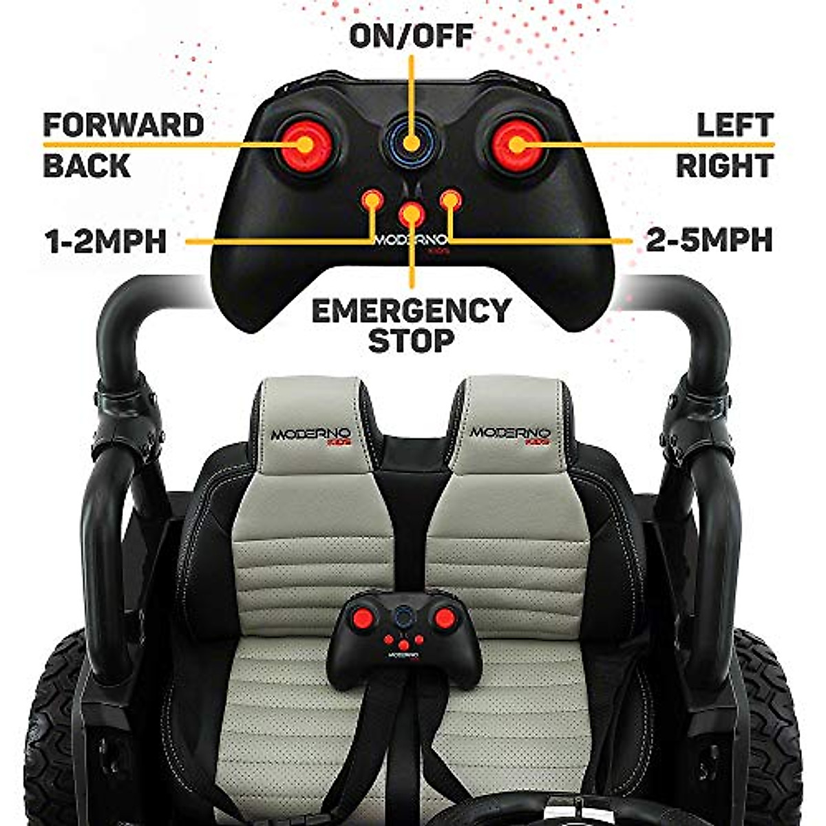2024 Two (2) Seater Ride On Kids Car Truck w/Remote | Large 12V Battery Licensed Kid Car to Drive 3 Speeds, Leather Seat, MP3 Music by Bluetooth, FM Radio, Rubber Tires in Black