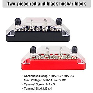 Bus Bar Battery Power Distribution Block, 4 X M6 Terminal Studs, 3 X M4 Terminal Screws, Battery Bus Bar for Car Marine Pickup Trailer RV Boat