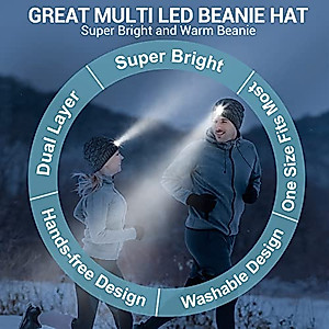 Christmas Stocking Stuffers Gifts for Men - LED Beanie Hat with Light Men Gifts Rechargeable Headlamp Cap for Women Winter Warm Knit Lighted Hats for Running Hunting Camping Cool Gadgets Dad Birthday