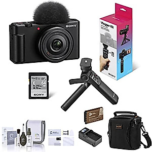 Sony ZV-1F Vlogging Camera, Black Bundle with ACCVC1 Vlogger Accessory Kit, Shoulder Bag, Extra Battery, Charger, Screen Protector, Cleaning Kit
