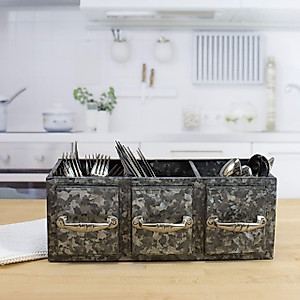 Boston Warehouse Drawer Handle Flatware Storage Caddy, 3 section, Galvanized