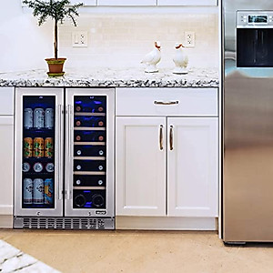 NewAir 24” Wine and Beverage Refrigerator, 18 Bottle and 60 Can Dual Zone Wine Fridge, Built-in Wine Cooler, Stainless Steel Mini Fridge for Bedroom, Kitchen Cabinet, Bar Cabinet, Home Office