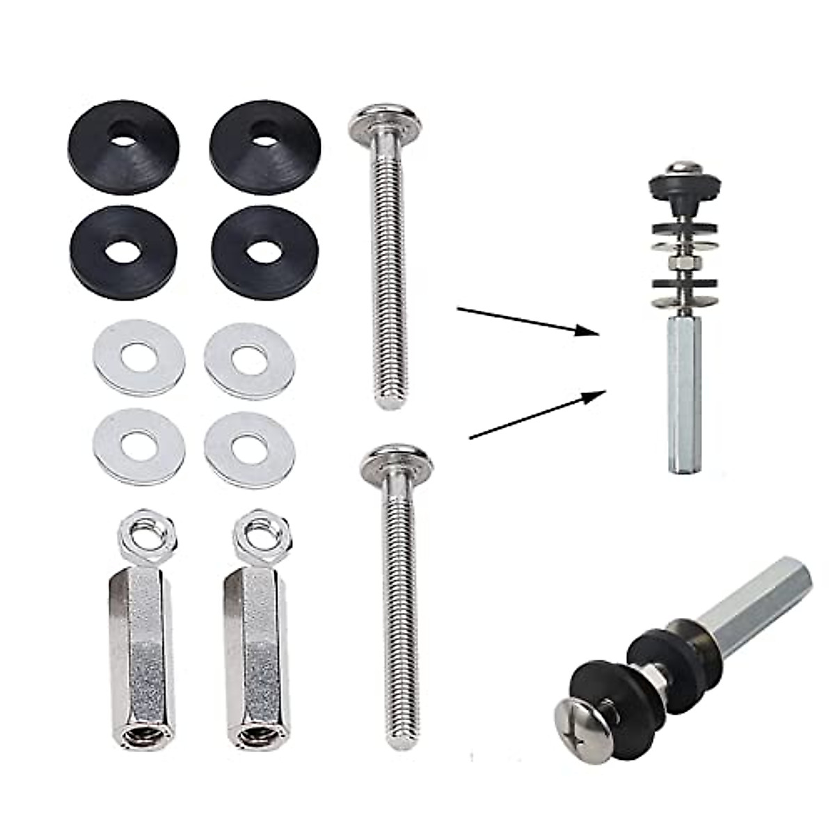 2 Pack Toilet Tank to Bowl Bolt Kits, Universal Heavy Duty Bolts Toilet Bolts with Waterproof Stainless and Rubber Washers Gasket, Nuts Easy to install