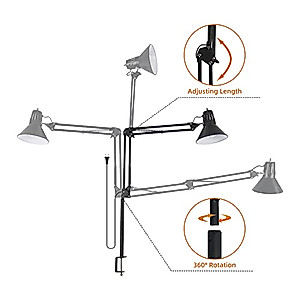 Hypool Desk Lamp for Home Office Eye-Caring Metal Extra Long Swing Arm Stable Clamp Flexible Gooseneck A19 E26 Bulb Included as Table Working Reading Aesthetic Computer Versatile Light