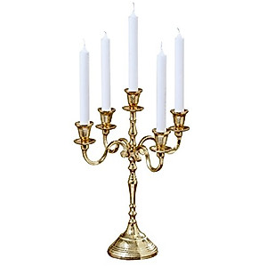 WHW Whole House Worlds Hamptons Five Candle Golden Candelabra, Hand Crafted of Cast Aluminum Nickel, Over 1 FT (15.75 Inches)