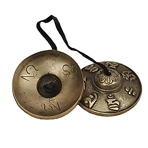 Hand Tuned Meditation Tibetan Tingsha Cymbals Bell - Musical Instruments Manjeera - Traditional Percussion Instrument Indian folk devotional music -OM Mane Padme Hum Symbols Embossed
