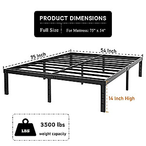 Homdock Full Size Bed Frame 14 Inch Metal Platform Bed Frame/Sturdy Strong Steel Structure 3500 lbs Heavy Duty/Noise Free/None Slip Mattress Foundation/No Box Spring Needed/Black Finish, Full