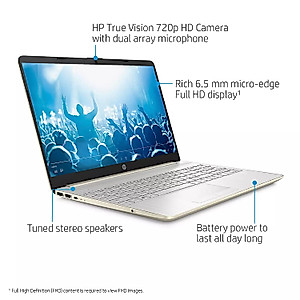 2022 HP 15.6" FHD Laptop PC Intel 11th 4-Core i5-1135G7 8GB DDR4 RAM 256GB NVMe SSD Intel Iris Xe Graphics Webcam HDMI WiFi AC RJ45 BT USB-C Backlit Keyboard Gold Windows 10 Pro w/RE Accessories