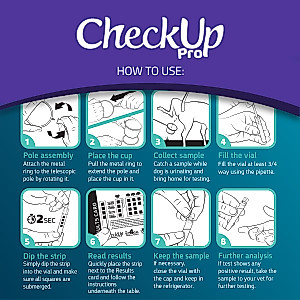 CheckUp Pro at Home Wellness Test for Dogs | Telescopic Pole, Cup, 2 Strips | Early Detection of 10 Health Indicators | pH, Protein, Urobilinogen, Glucose, Bilirubin, Ketone, S-Gravity, Blood in urine