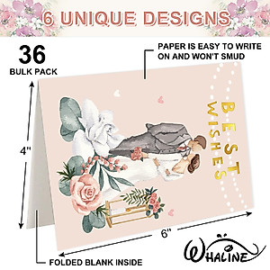 Whaline 36 Pack Wedding Card for Mr & Mrs Foil Gold Happy Couple Flower Blank Note with Envelopes Stickers for Wedding Congratulations Bridal Shower Engagement Party, 4 x 6 Inch