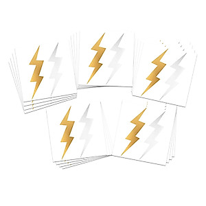 FashionTats Metallic Lightning Bolt Temporary Tattoos | 20-Pack | Silver & Gold Metallic | Skin Safe | Made in The USA | Removable (20 Count (Pack of 1), 1, Count)