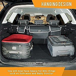 Car Trunk Organizer and Storage, Backseat Hanging Organizer for SUV, Truck, MPV, Waterproof, Collapsible Cargo Storage Bag with 4 Pockets, Car Interior Accessories for Men &Women, Free Trunk Floor