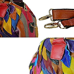 Sibalasi Women’s Multicolor Boston Bag Colorful Tote Leather Bag Unique Genuine Leather Handbag Designer Purse (Leaves)