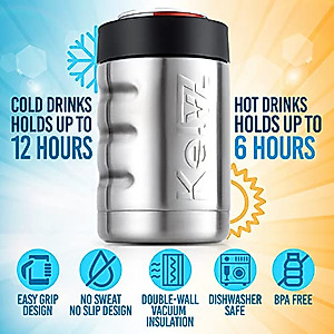 KelvZ Can Cooler Insulated Beer & Soda Can Cooler with 2 Foam Sleeves - Stainless Steel Can Cooler for Cold Drinks, 12 Oz Can Cooler & Beer Can Holder - Fits Standard 12oz Cans & Bottles - Stainless