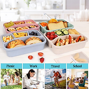 xhongz 4 Compartment Meal Prep Lunch Containers for Adults, 4 Pack Bento Lunch Box, Durable BPA Free Plastic Reusable Food Storage Containers with lid, Microwave/Dishwasher Safe