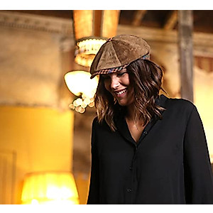 Alfonso D'Este Kioto-18 Leather Newsboy Cap Size L Marron