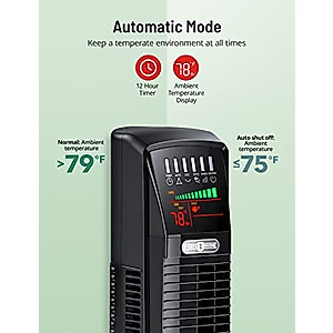 Delvit Tower Fan, Oscillating Quiet Cooling Fan with Remote, Digital Thermostat,12H Timer, 3 Speeds & 4 Modes, Portable Stand Up Floor Bladeless Fan for Bedroom, Living Room, Kitchen, Office