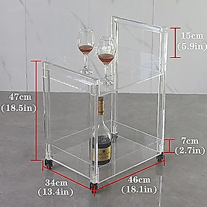 VLOBAOM 2-Tier Rolling Serving Bar Cart, Acrylic Kitchen Island Storage Cart with Wheels, Multifunction Utility Cart, Storage Rack, Mobile Coffee Table,B,Clear