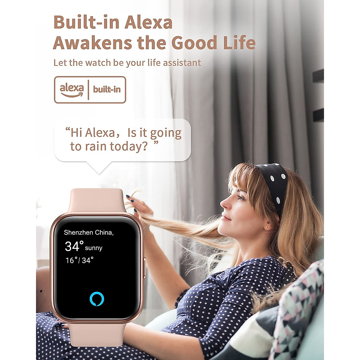 Smart Watch for Men Women(Call Receive/Dial), Alexa Built-in, 1.8" Touch Screen Fitness Tracker with Heart Rate Sleep Tracking, 100 Sports Modes, 5ATM Waterproof Smartwatch for Android iPhone, Pink