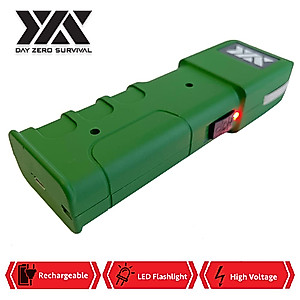Day Zero Survival Green Self Defense Personal Security Stun Gun Heavy Duty 100 Billion Volt Rechargeable with LED Flashlight