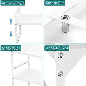 GEDLIRE Expandable Kitchen Cabinet Shelf Organizers 2 Pack, Stackable Metal Pantry Storage Shelves Rack, Adjustable Counter Shelf for Cabinets, Countertop, Cupboard Organizers and Storage, White