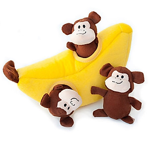ZippyPaws Burrow, Zoo Friends Monkey 'n Banana - Interactive Dog Toys for Boredom - Hide and Seek Dog Toys, Colorful Squeaky Dog Toys for Small & Medium Dogs, Plush Dog Puzzles