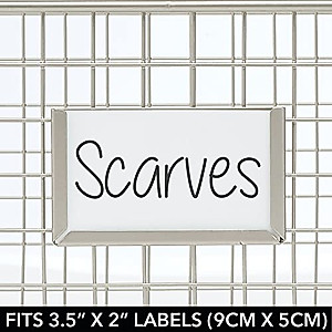 mDesign Wide Metal Farmhouse Storage Organizer Bin Baskets with Label Slot for Closet, Cabinet, Cupboard - Wire Organizing Basket Holds Clothing, Linens, Shoes, Omaha Collection, 2 Pack, Satin