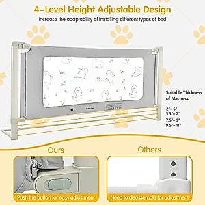 BABY JOY Bed Rails for Toddlers, 79'' Extra Long, Height Adjustable Kids Rail Guard w/Double Safety Lock, Breathable Mesh, Folding Baby Bedrail for Queen King Size Mattress, Box Spring & Slats, Gray