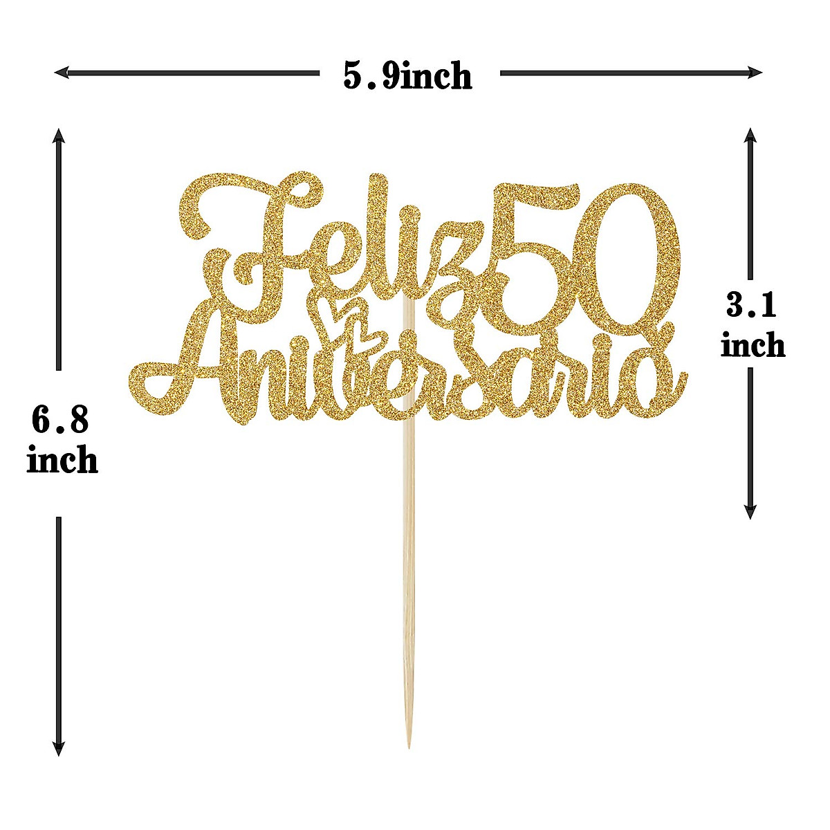 Ferastar Feliz 50 Aniversario Cake Topper, 50th Anos De Amor Wedding Decor, Happy 50th Anniversary Party Supplies Gold Glitter.