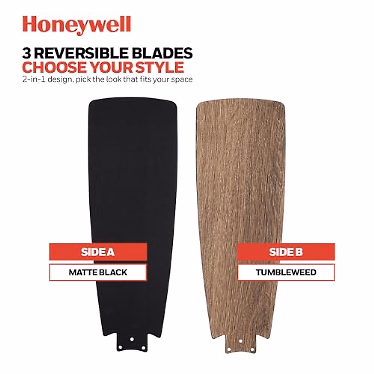 Honeywell Ceiling Fans Barcadero, 44 Inch Contemporary Indoor LED Ceiling Fan with Light, Pull Chain, Dual Mounting Options, Dual Finish Blades, Reversible Motor - 51476-01 (Matte Black)