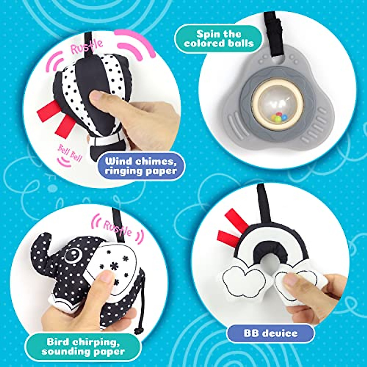 EverLove Spiral Car Seat Toys - Hanging Toys - Stroller Toys for Babies - Black and White Toys for Infants - High Contrast Baby Toys for Newborn - Best Gift for 0 3 6 9 12 Months Baby