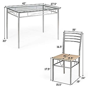 Giantex 5 Piece Dining Table Set, Kitchen Dining Set with Tempered Glass Table Top and 4 Chairs, Dinette Set for 4 for Breakfast Dining Room Kitchen