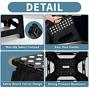 SUGARLEE Folding Step Stool, 11" Anti-Skid Step Stool with Handle,Sturdy Enough to Hold 300 Lb Plastic Foldable Step Stool for Kids-Lightweight Foot Stool for Kitchen, Bathroom, Bedroom (Black)