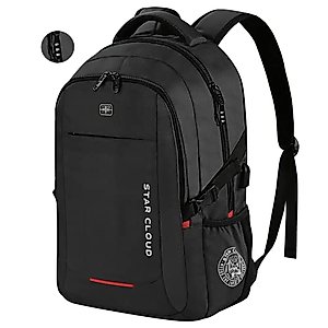 star cloud SC 17.3 Inch Business Laptop Backpack - Anti Theft Water Resistant Bookbag with USB Charging Port - Durable College School Daypack for Men Women, Black