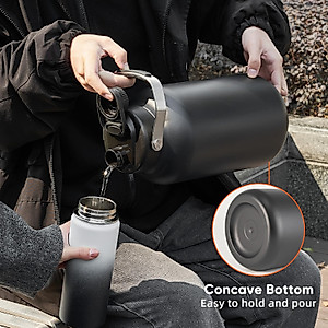 One Gallon Water Bottle, 128oz Stainless Steel Insulated Water Bottle For Hot & Cold Drinks, BPA-Free, Wide Mouth, Leak-Proof Big Water Jug With Handle For Sports, Travel, Hinking & Camping, Black