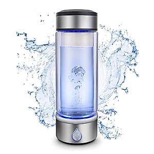 SAIKUN Hydrogen Rich Water Cup ，PEM Technology Ionizer ， Portable USB Rechargeable Ionized Water Generator Anti Aging Antioxidant Glass Bottle- 350ml